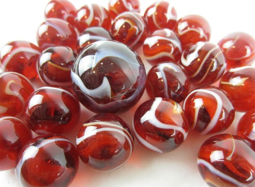 25 Glass Marbles ROOSTER Red/White Translucent/Transparent Shooter ...