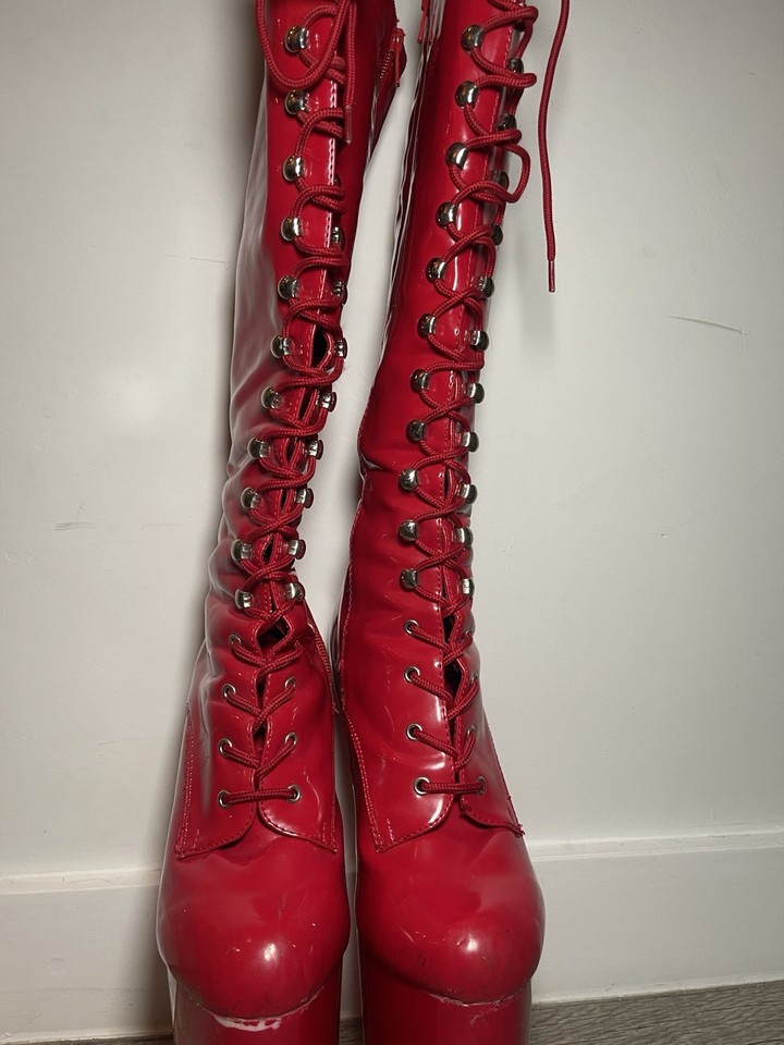 8 Inch Calf High Red Pleasers Platform Boots Women's Size 7 | eBay