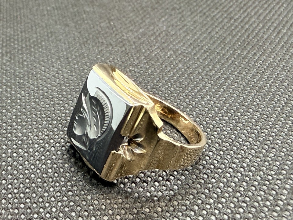 Antique 10k Gold Ring Signed Carved Hematite Intaglio Size 8.5 Weight 5 ...
