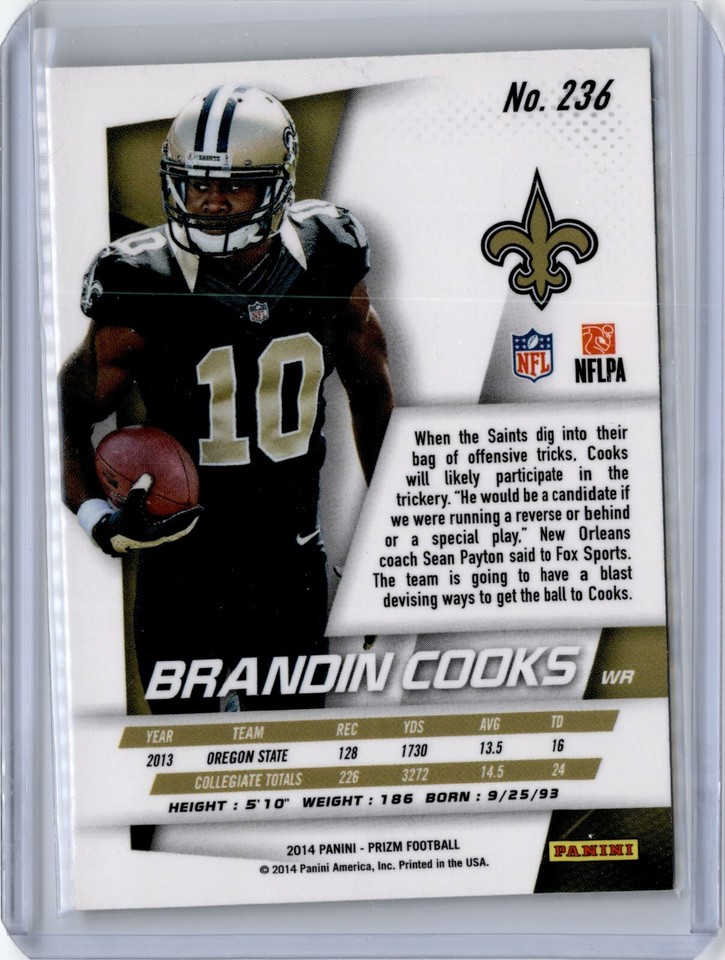 2014 Panini Prizm Brandon Cooks RC Rookie Card #236 Saints Texans Card ...