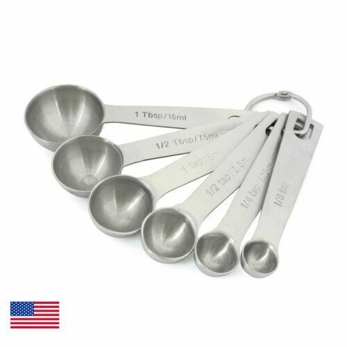 6pcs Stainless Steel Measuring Spoons Silver Kitchen Food Baking Tools ...