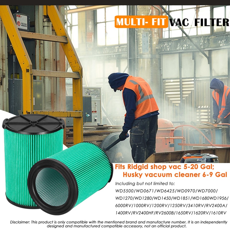 2Pack VF6000 5 Layer Filter Fits Ridgid Shop Vac 5-20 Gal Wet Dry ...