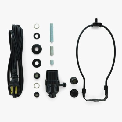 Table Lamp Wiring Kit with 3 Way Phenolic Socket 8" Harp & Black Lamp ...