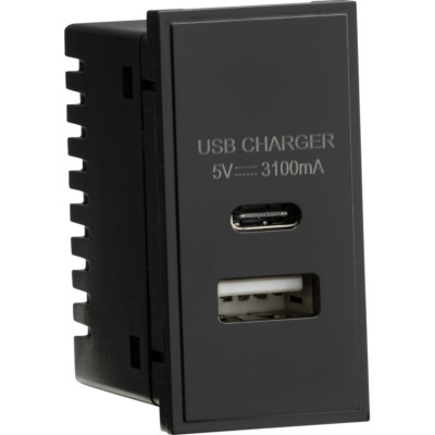 Dual USB Charger Euro Module 25 x 50mm Black Knightsbridge NETUSBCBK ...