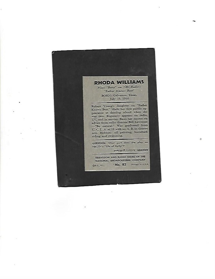 1953 Bowman NBC TV Radio Stars # 82 Rhoda Williams | eBay