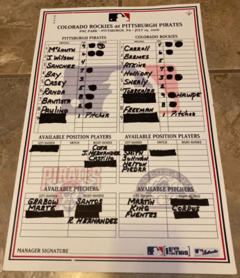 7-19-06 Pirates vs. Rockies Dugout Lineup Card - M. Holliday - MLB ...
