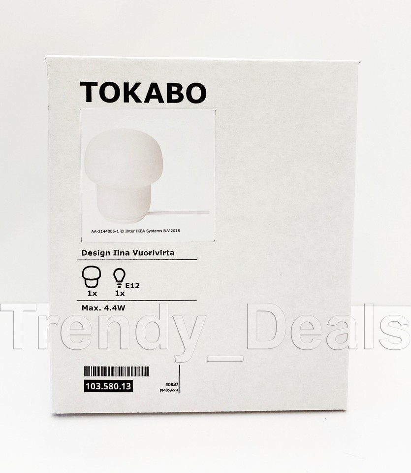 Ikea TOKABO Small Mushroom Table Lamp Colored Glass Opal White + LED ...