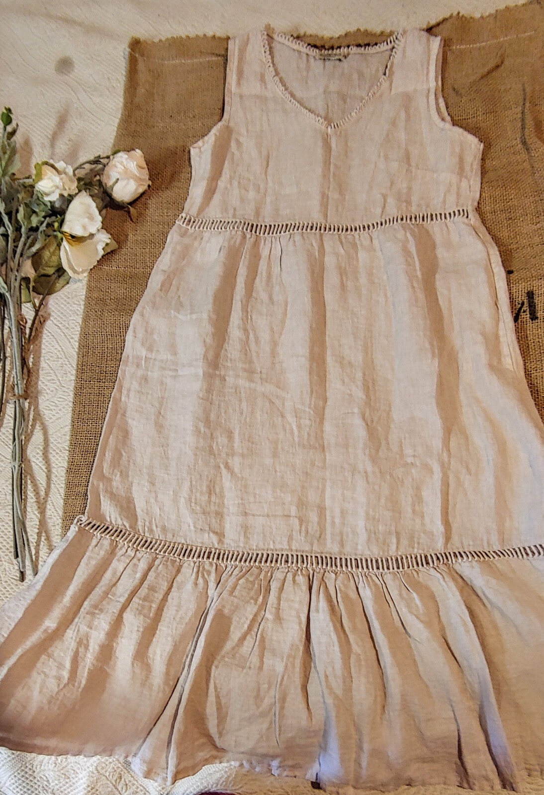 Valentina Naldi ITALY 100% Linen Dress Lagenlook Cott… - Gem