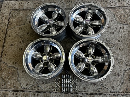 VINTAGE SET (4) AMERICAN RACING DAISY 15x8.5 RESTORED 4 3/4 CHEVY HI ...