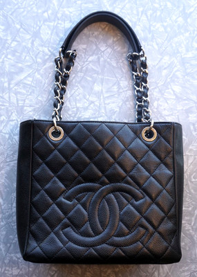 CHANEL Matelasse Caviar Skin Leather Silver Chain Grand Shopping Tote ...