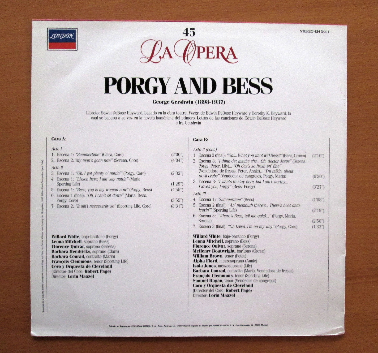 Gershwin Porgy & Bess Willard White Lorin Maazel 1988 London 424 344-1 ...