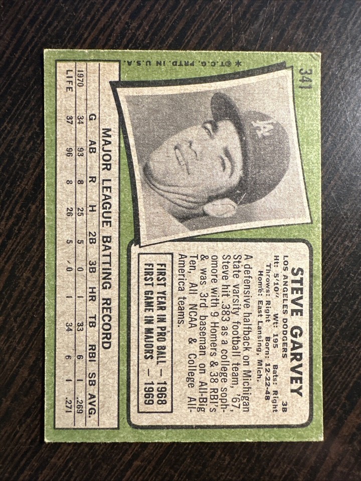 1971 TOPPS #341 STEVE GARVEY DODGERS RC EX-MT OR BETTER *Hot Corner ...