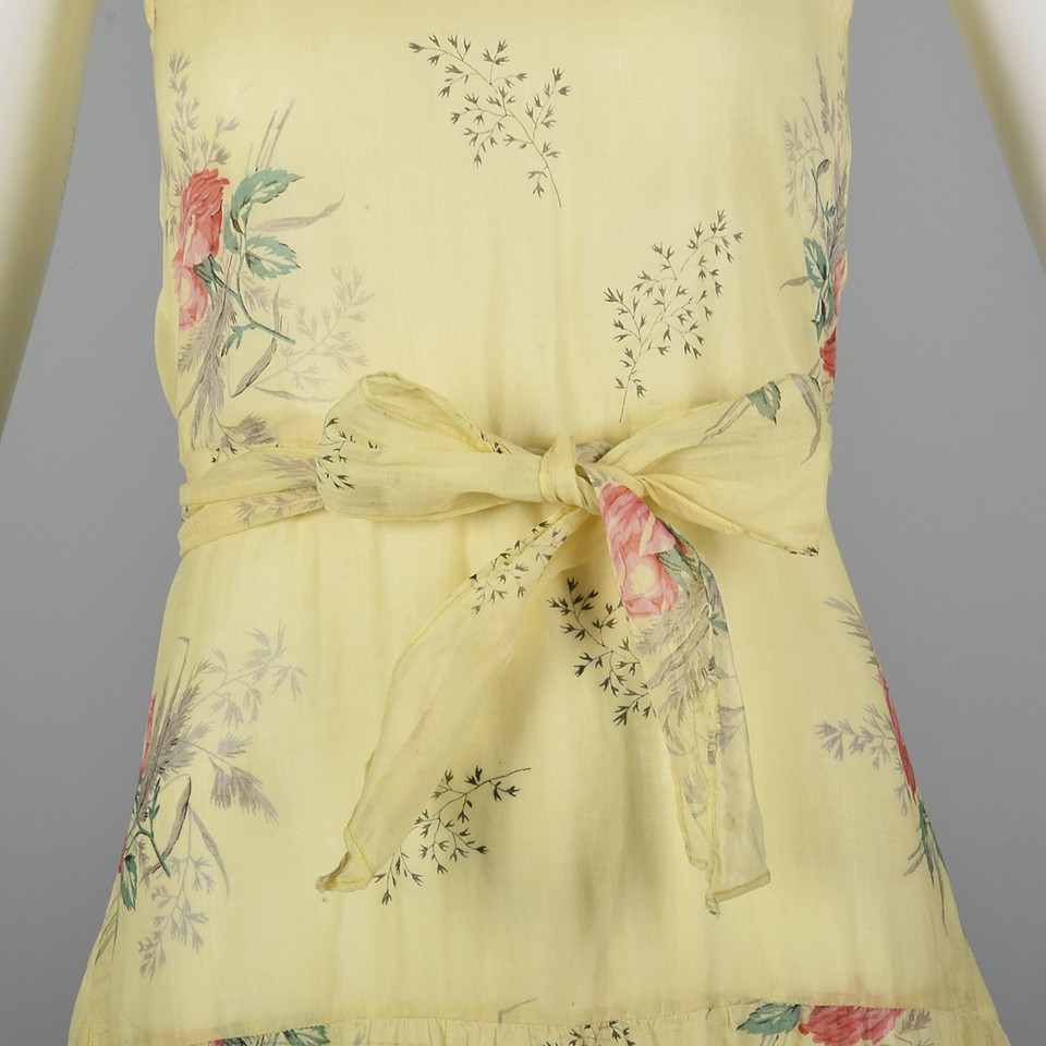 XXS 1930s Dress Sheer Yellow Day Dress Large Rose Print 30s Vintage Day ...