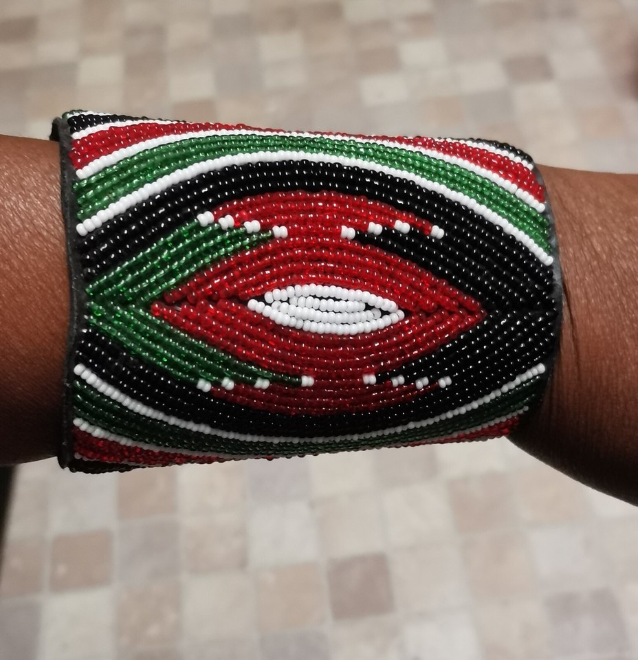 Large Leather Beaded Bracelet Handmade Bead Bangle with Kenya Flag ...