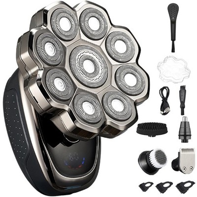 9D Bald Head Shavers 5 in1 Cordless Electric Shaver Wet Dry Rotary ...