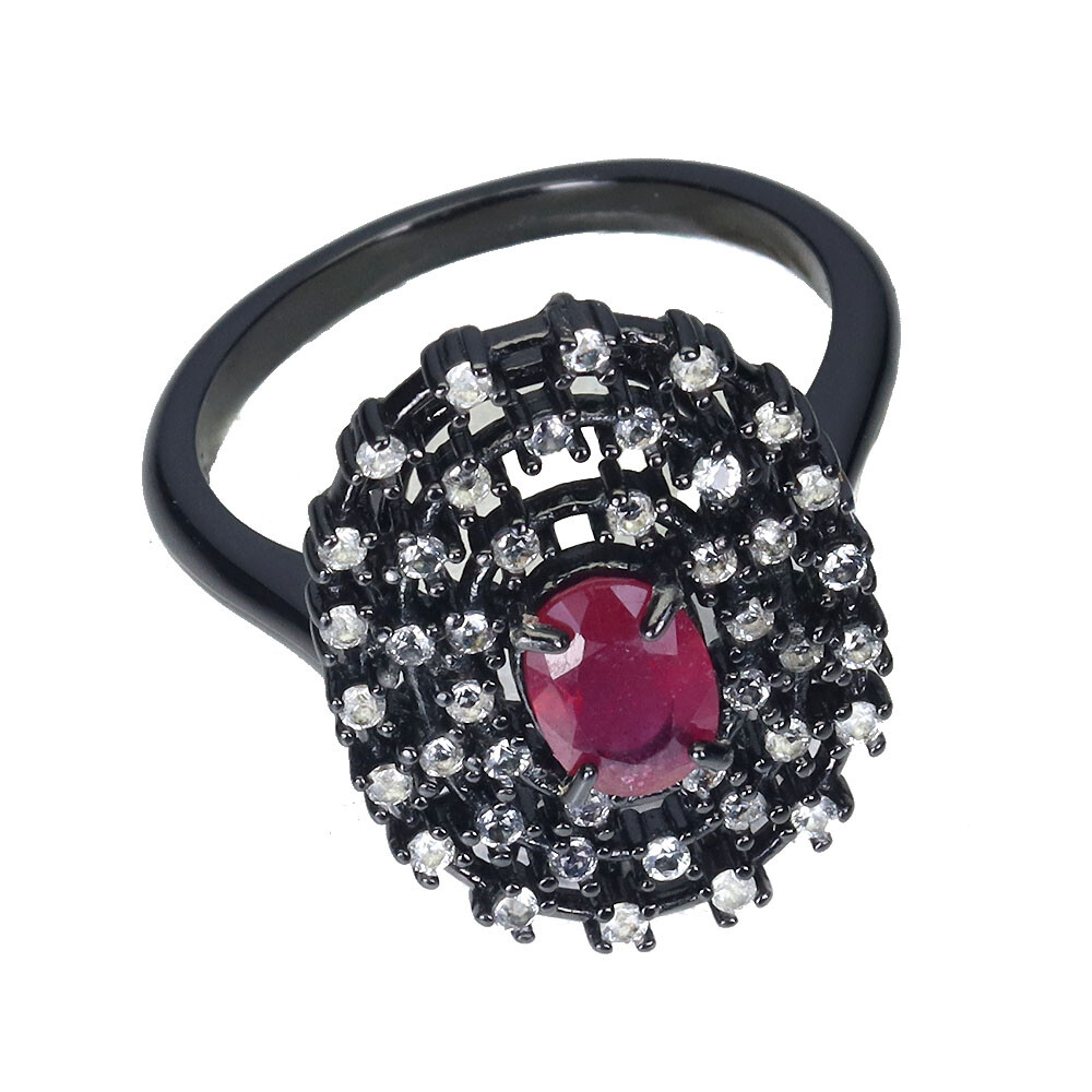 Heated Oval Ruby 7x5mm Topaz Black Rhodium Plate 925 Sterling Silver ...