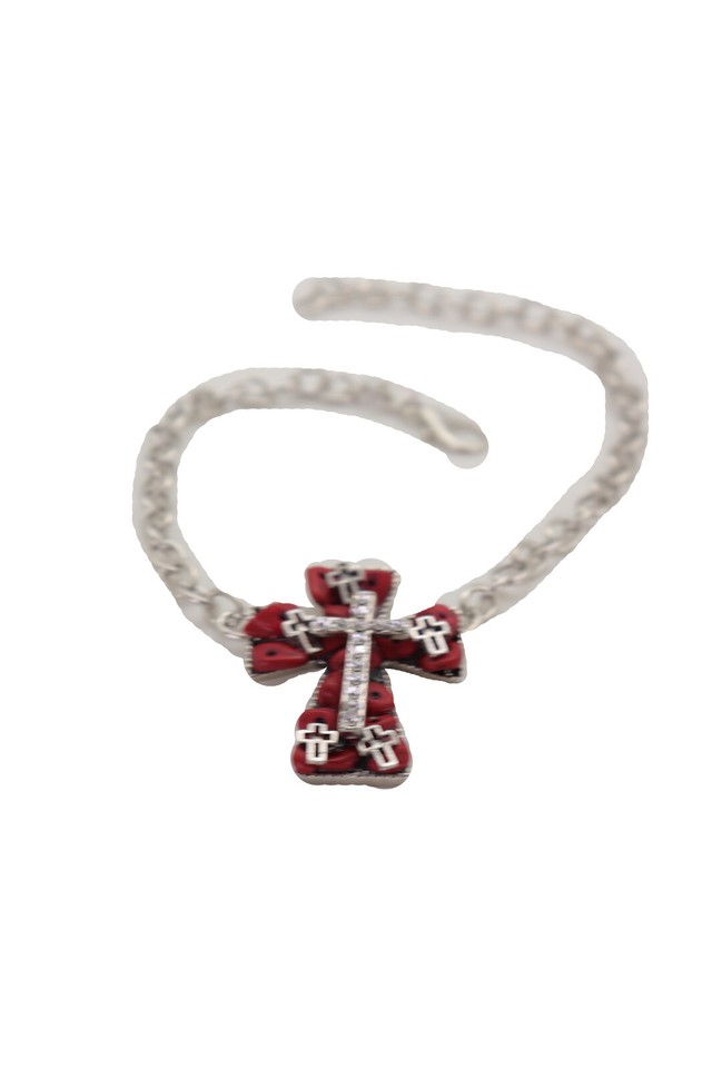 Women Silver Metal Chain Boot Bracelet Shoe Anklet Red Cross Charm ...