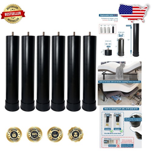 13" Adjustable Metal Bed Frame Legs, Set of 6 with Tools - Easy ...