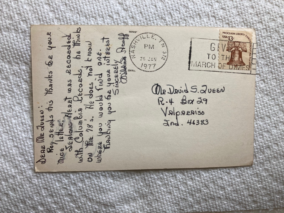 1977 Photo Postcard Roy Acuff Signed byRoy and wife Mildred Autographs ...