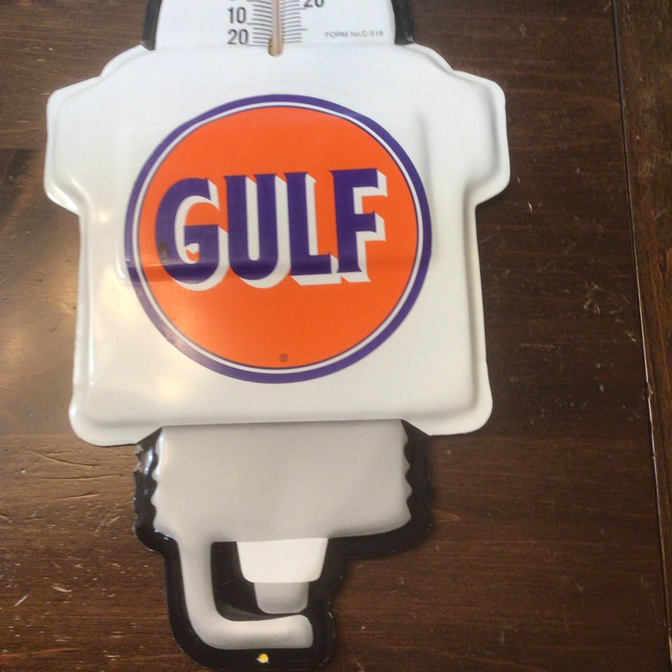 GULF. Spark Plug Thermometer Metal Sign Gas Oil Parts Vintage Style ...
