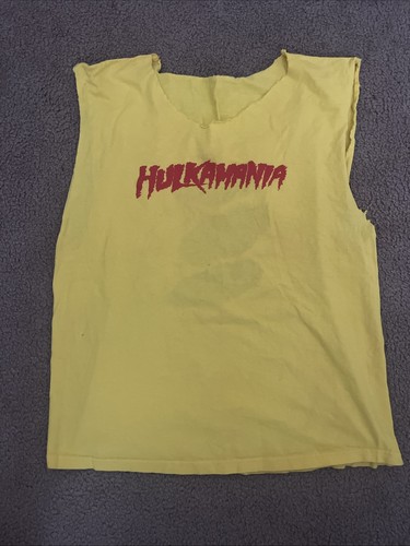 Hulk Hogan Hulkamania Yellow Sleeveless Tank Top Shirt Large Wrestling ...