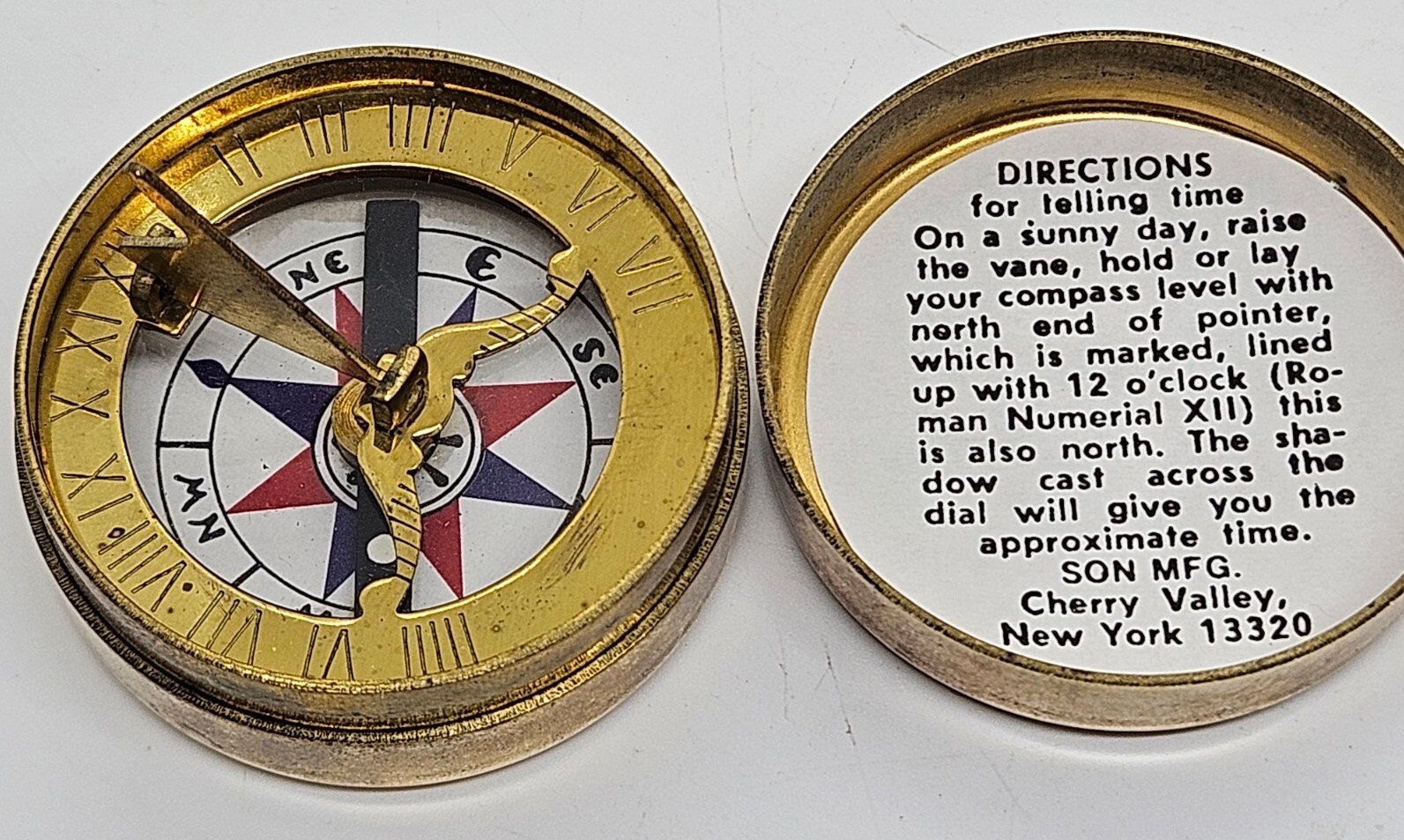 Vintage Son Mfg. Co. New York USA Brass Cased Navigational 'SUN' Pocket ...