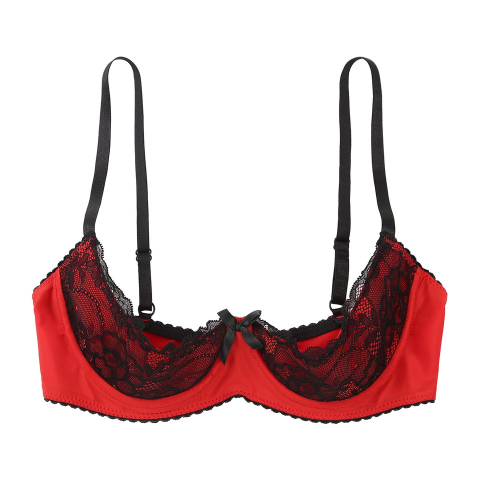 Women's Lace Trim Underwire Half Cup Bra Top Push Up Shelf Brassiere AU ...