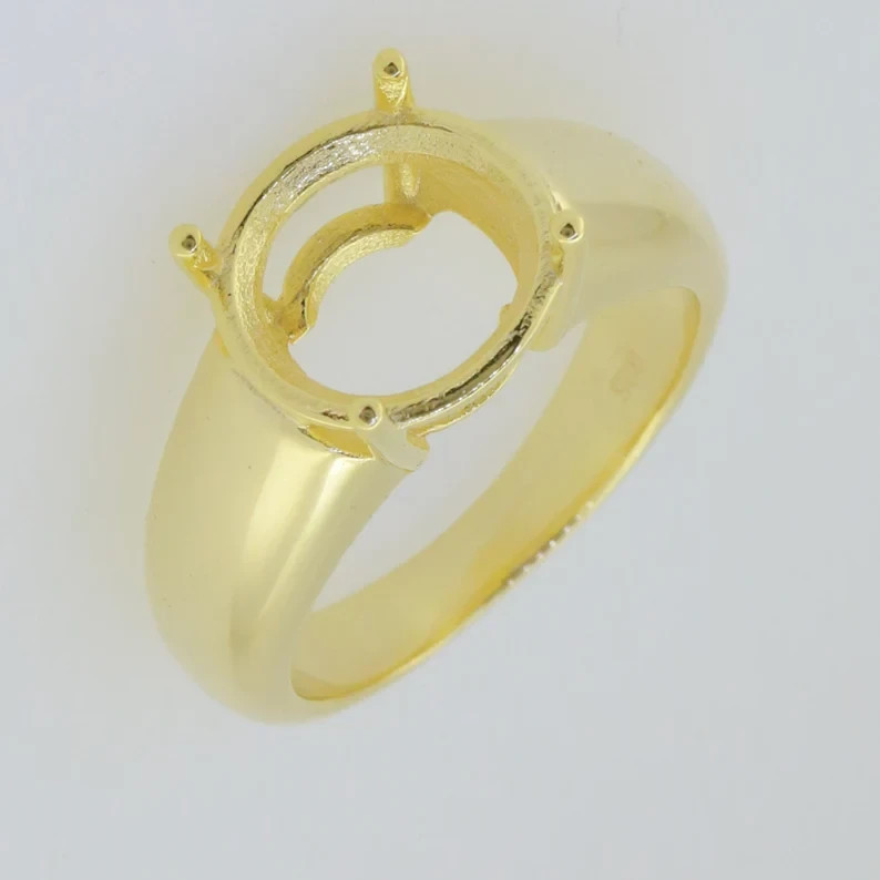 Men's 10K Yellow Gold Over Semi Mount Ring Setting Round RD 11x11mm ...