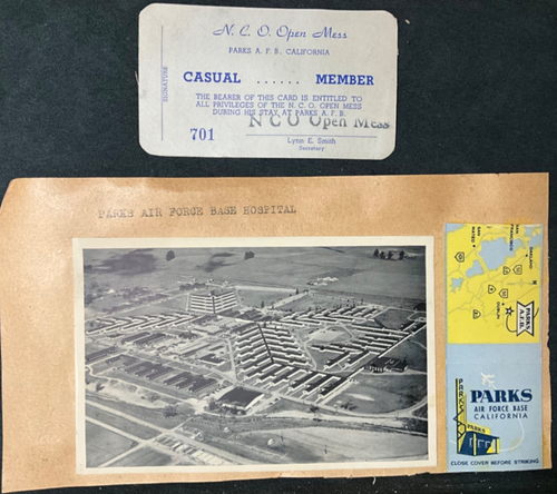 PARKS AIR FORCE BASE CA Hospital Postcard Matchbook Cover NCO OPEN MESS ...