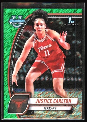 Justice Carlton 2024-25 Bowman University Green Shimmer Refractor #38 ...