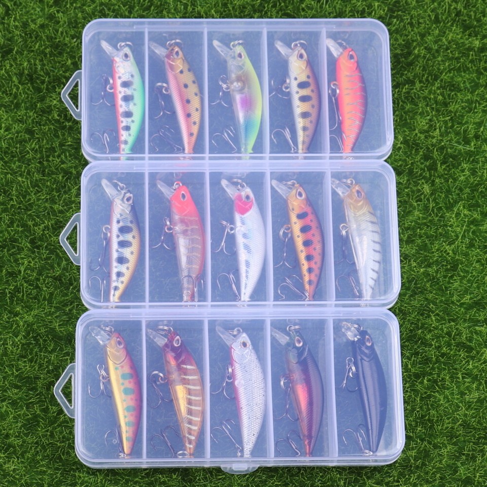 15pcs Slow Sink Fishing Lures for Bass Fishing Minnow Lures with Tackle ...