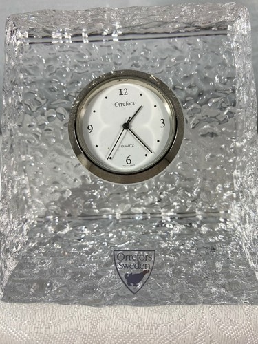 Stunning ORREFORS Sweden ICE CUBE Clear CRYSTAL Clock Paperweight | eBay