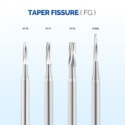 10 Pcs Dental Carbide Burs Taper Fissure FG168/169/170/171/172/169L ...
