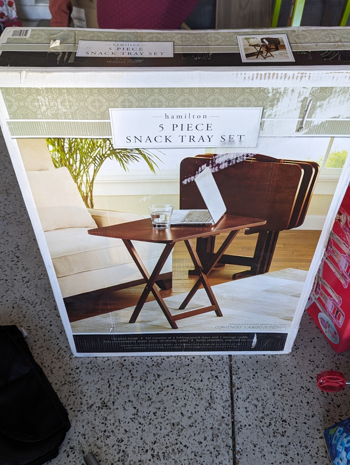 Hamilton 5 Piece Folding Snack Tray Set and Storage Caddy TV Dinner ...