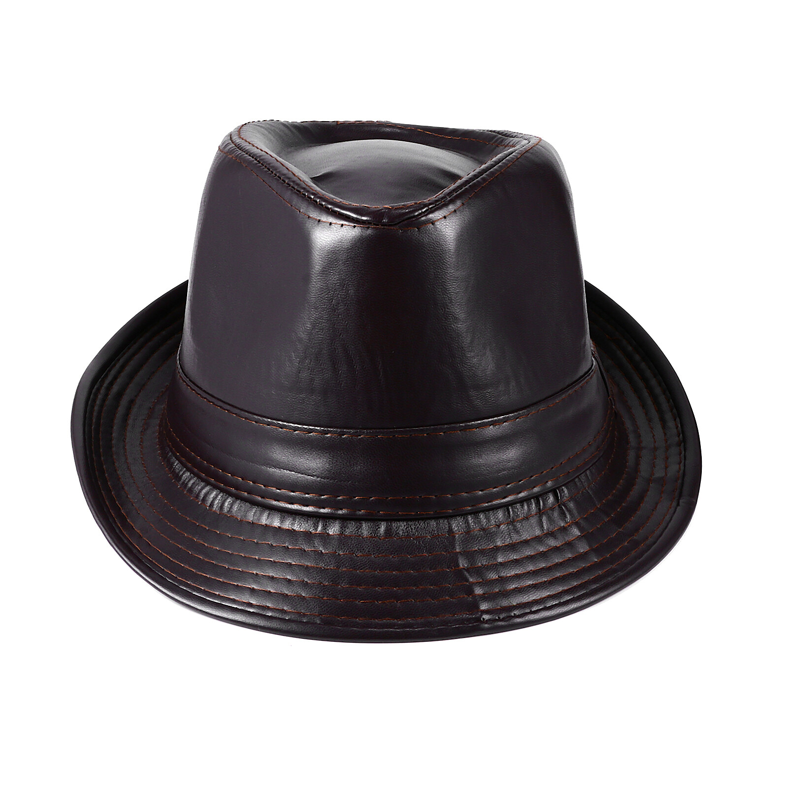 Men's Classic PU Leather Fedora Gangster Trilby Hat Short Brim Panama ...