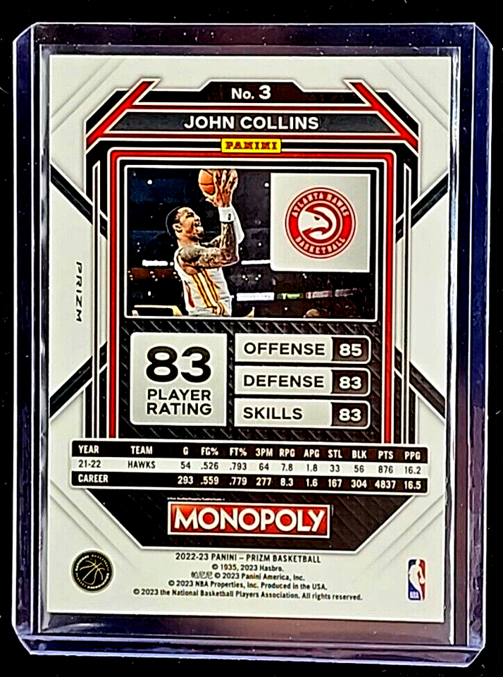 2022 2022-23 Panini Prizm Monopoly Silver Prizm #3 John Collins Atlanta ...