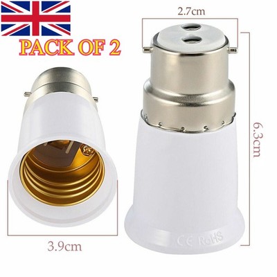 2X B22 to E27 Bulb Light Holder Base Socket Screw Bayonet Caps ...