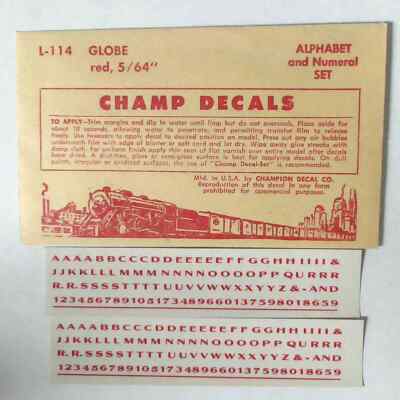 Champ Decals HO Scale: Alphabet and Numerals - Globe - 5/64" - Red | eBay