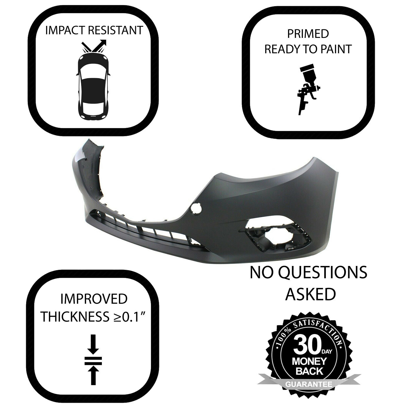 Primed Front Bumper Cover For 2014 2015 2016 Mazda 3 Sport Sedan ...