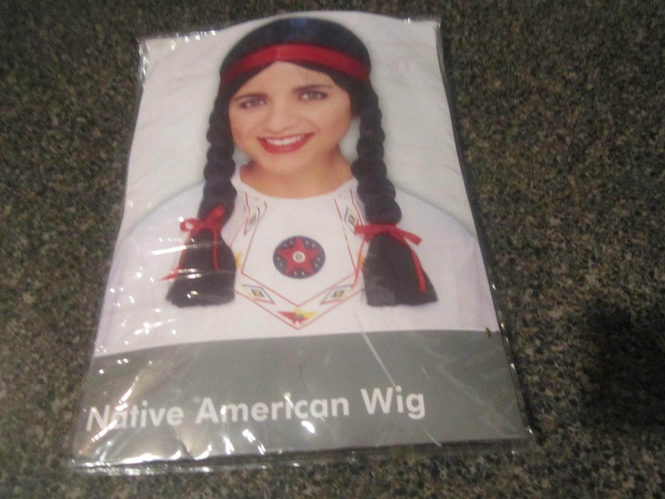 NATIVE AMERICAN WIG BRAIDS BLACK BLUE BOW HALLOWEEN COSTUME | eBay