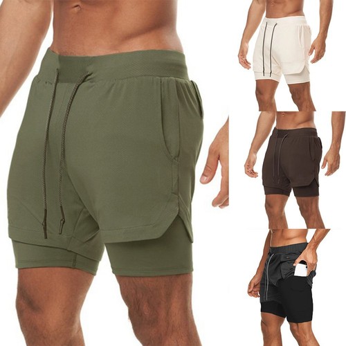 Breathable Solid Color Running Shorts for Men Double Layer Fitness Size ...