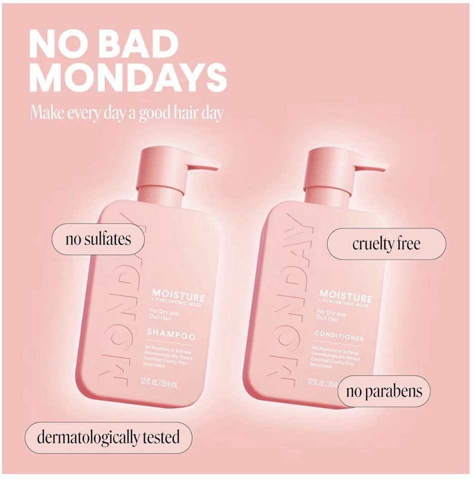 MONDAY Haircare Moisture Shampoo & Conditioner Set 12oz Dry Frizzy Hair ...
