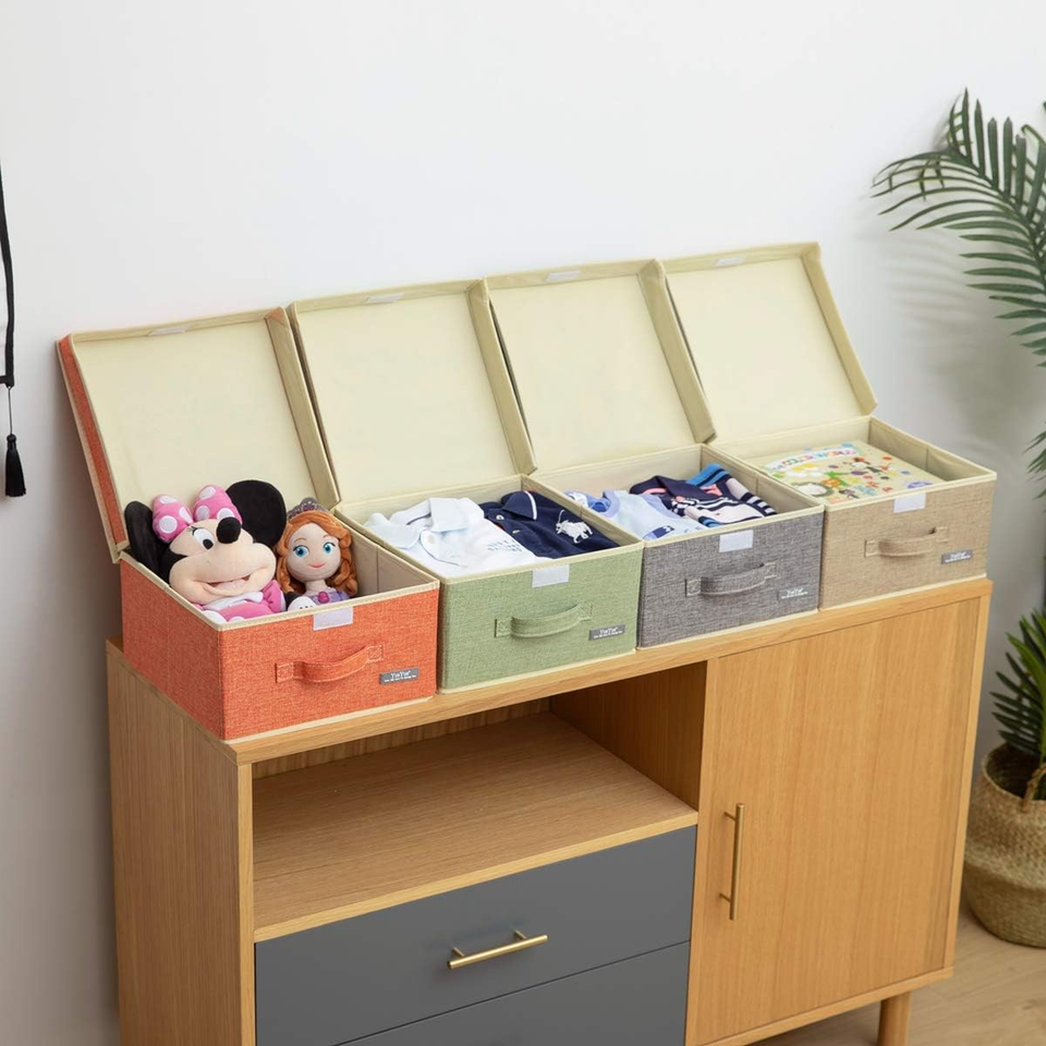 Yueyue Small 4 Pack Fabric Stroage Box with Lids 4 Color Set 12.4In ...