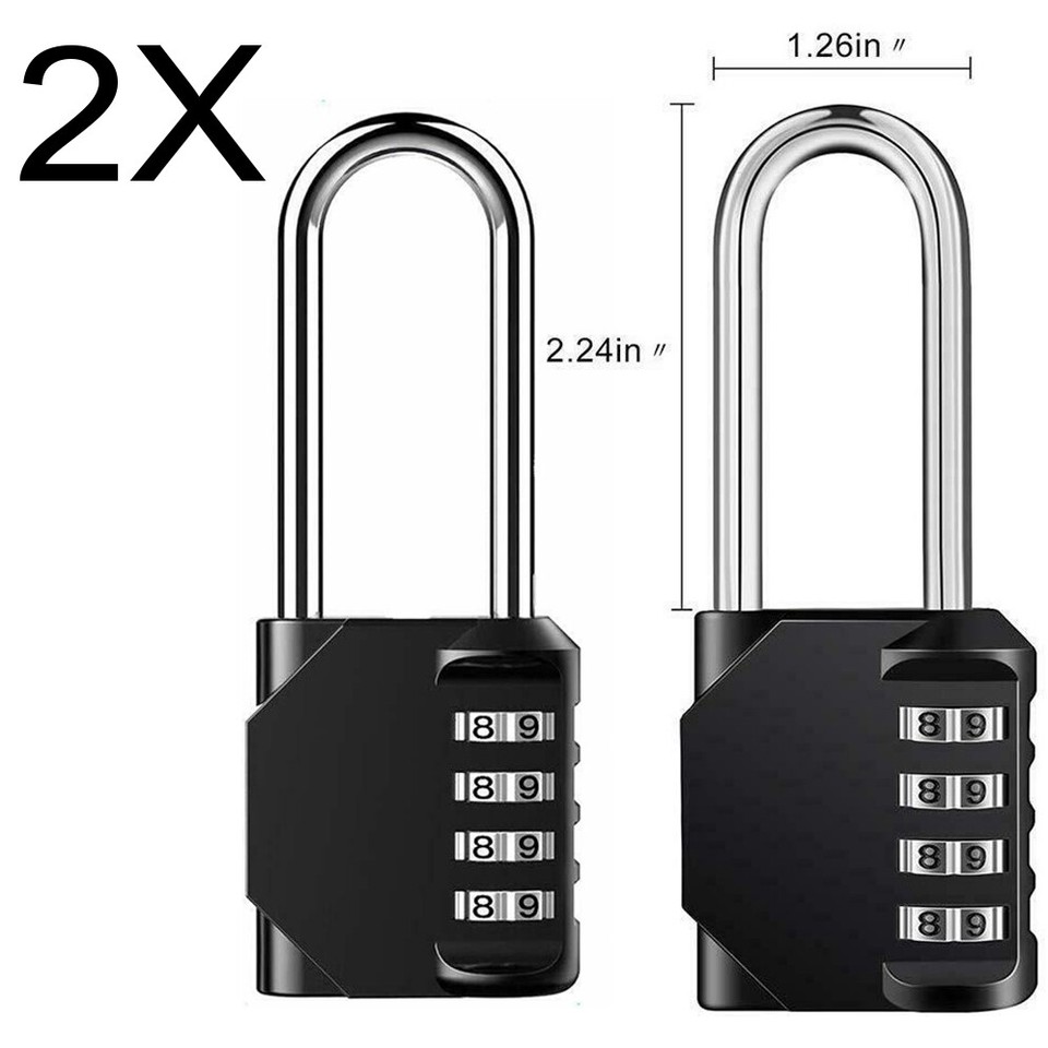 2X Padlock 4 Digit Combination Black Long Shank Lock Gym Lockers Sheds ...