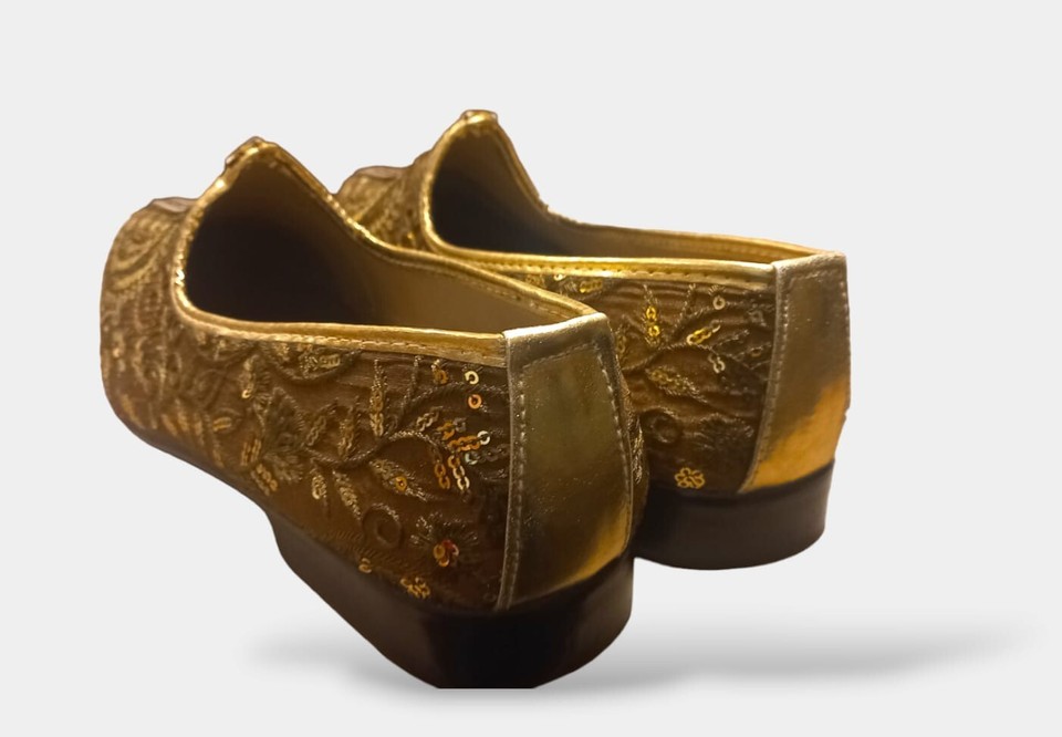 Handmade Men's Jutti Indian Khussa SHOE (UK_6,7,8,9,10,11) BROWN-GOLD ...