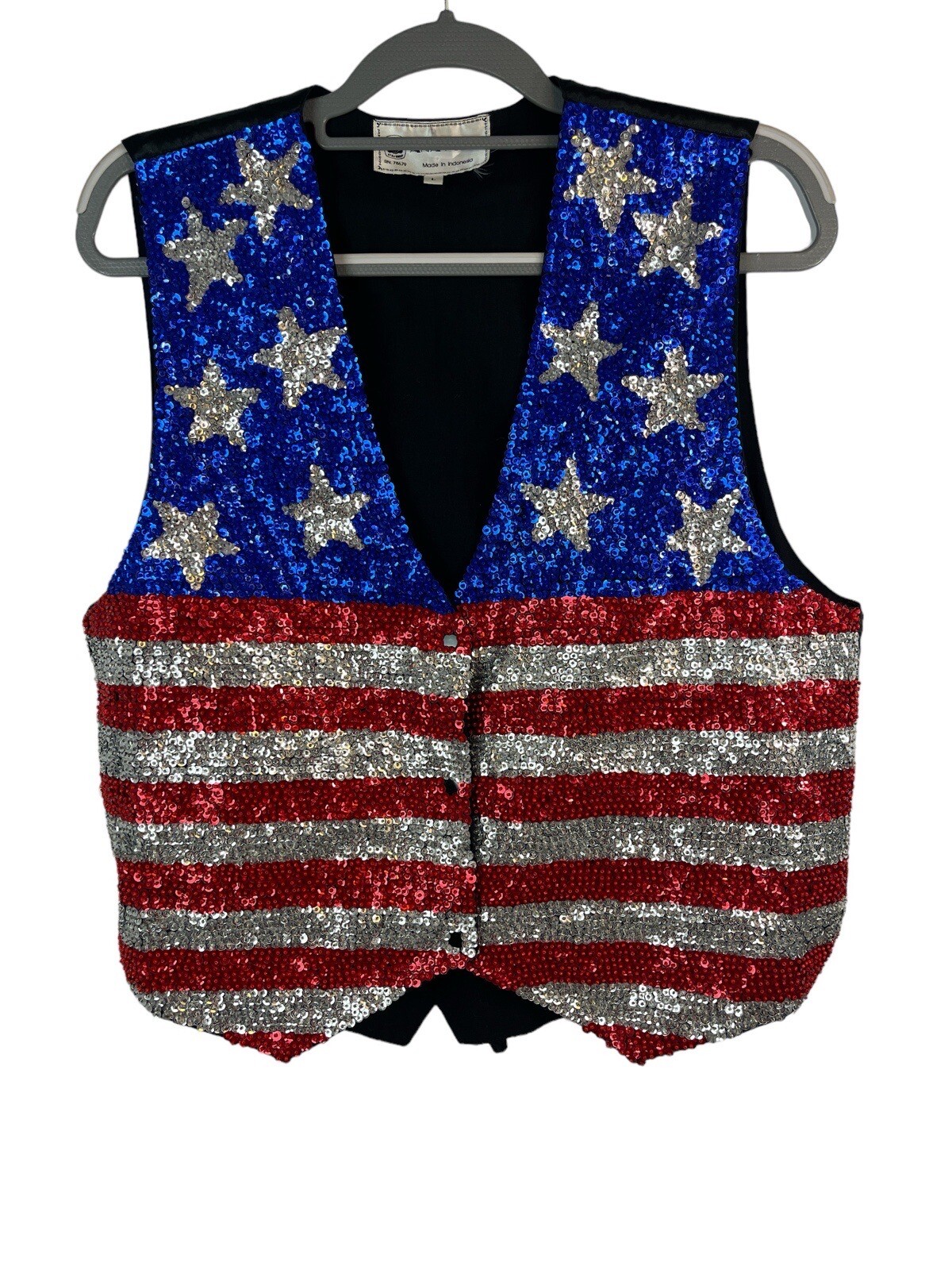 Vintage Sequin USA Stars And Stripes Flag Vest Size L… - Gem