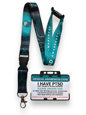 PTSD Medical Awareness Card, PTSD Lanyard , Double Black ID Holder ...