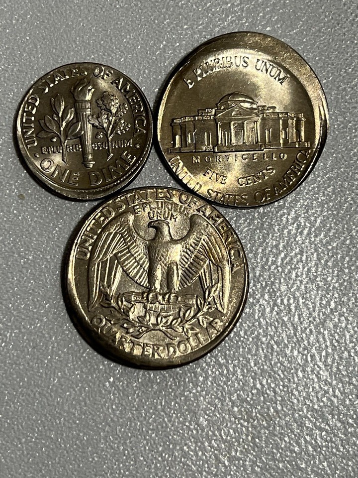 Off Center Coins With Dates 1996P Quarter, 2007P, Dime, 1999P Nickel ...