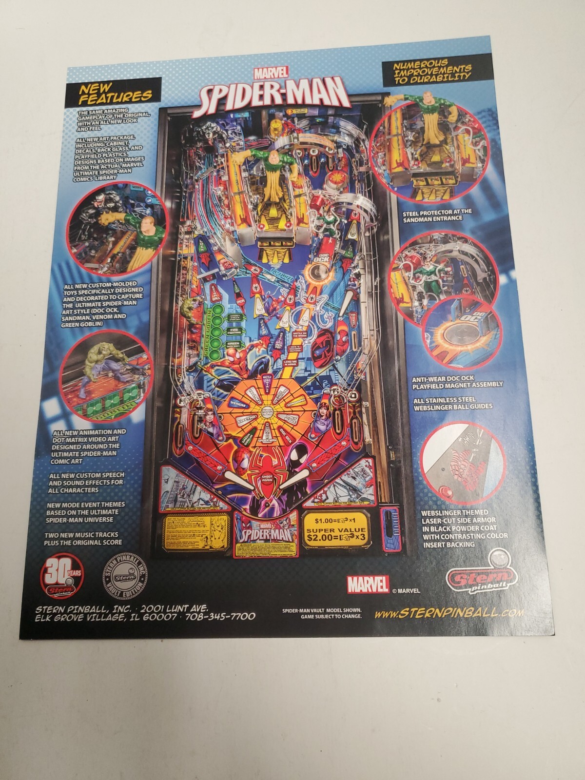 Marvel Spider-Man Vault Edition Flyer/Brochure Ad Stern Pinball Machine ...