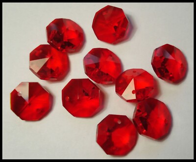 Crystal Octagon A-Grade 14mm 2 Hole x 10 RED for Suncatcher prism ...